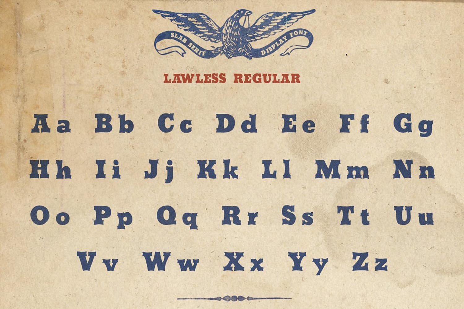 Lawless font Regular, Grunge, Spur and Shadow by Simon Stratford